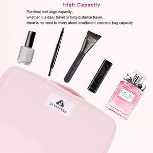 SEYMAYKA Large Makeup Bag Set Kabuki Brush & Makeup Sponge