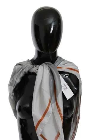 Costume National Orange Silk Floral Foulard Wrap Scarf - Gray