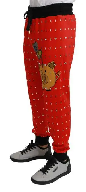Dolce & Gabbana Piggy Bank Cotton Crystal Trousers Pants