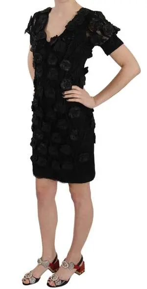John Richmond Silk Leather Flowers Sheath Dress