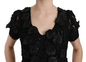 John Richmond Silk Leather Flowers Sheath Dress