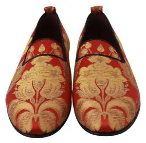 Dolce & Gabbana Gold Brocade Loafers Slides