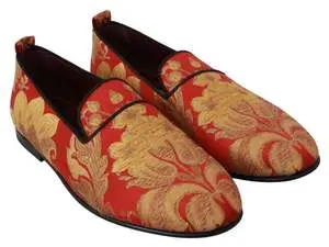 Dolce & Gabbana Gold Brocade Loafers Slides