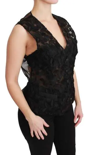 Dolce & Gabbana Floral Brocade Sleeveless Vest - Black