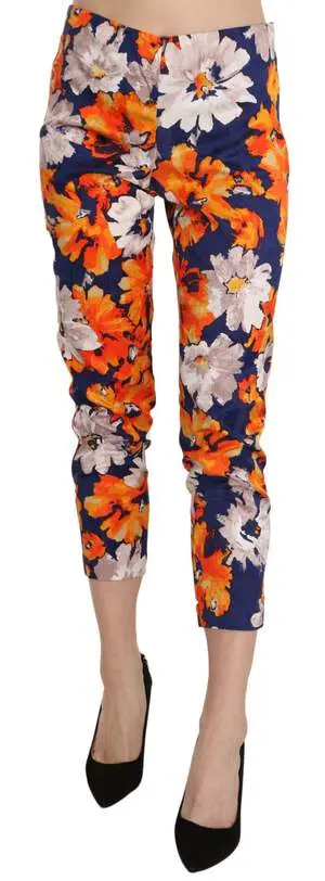 LANACAPRINA Floral Print Slim Fit Trousers - Blue