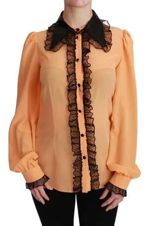 Dolce & Gabbana Silk Sequin Lace Blouse Shirt - Yellow