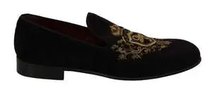 Dolce & Gabbana Velvet Loafers With Gold Crown Embroidery