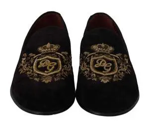 Dolce & Gabbana Velvet Loafers With Gold Crown Embroidery