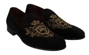 Dolce & Gabbana Velvet Loafers With Gold Crown Embroidery