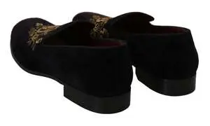 Dolce & Gabbana Velvet Loafers With Gold Crown Embroidery