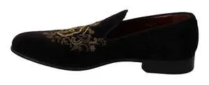 Dolce & Gabbana Velvet Loafers With Gold Crown Embroidery