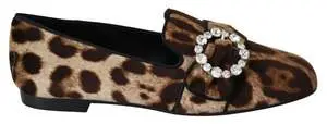 Dolce & Gabbana Leopard Print Crystal Loafers - Brown