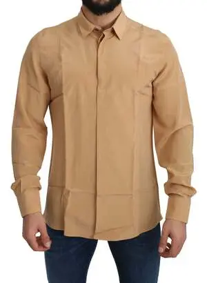 Dolce & Gabbana 100% Silk Gold Top Slim Shirt