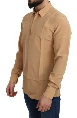 Dolce & Gabbana 100% Silk Gold Top Slim Shirt