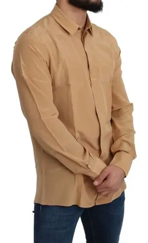 Dolce & Gabbana 100% Silk Gold Top Slim Shirt