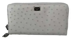 Dolce & Gabbana White Ostrich Leather Continental Clutch Wallet - Gray