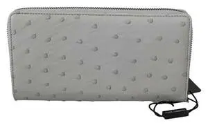 Dolce & Gabbana White Ostrich Leather Continental Clutch Wallet