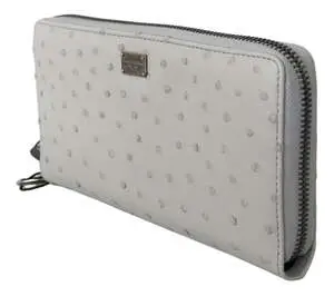 Dolce & Gabbana White Ostrich Leather Continental Clutch Wallet