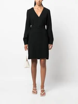 PAROSH Belted V-neck Mini Dress - Nero