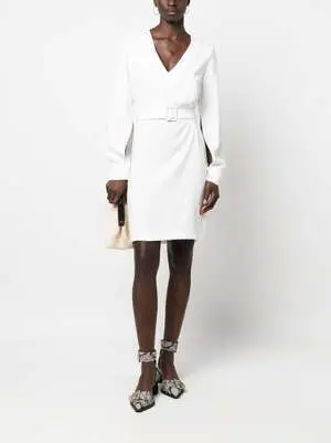 PAROSH Belted V-neck Mini Dress
