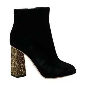 Dolce & Gabbana Velvet Crystal Square Heel Boots