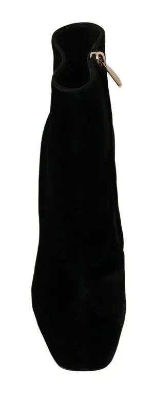 Dolce & Gabbana Velvet Crystal Square Heel Boots