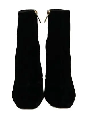 Dolce & Gabbana Velvet Crystal Square Heel Boots