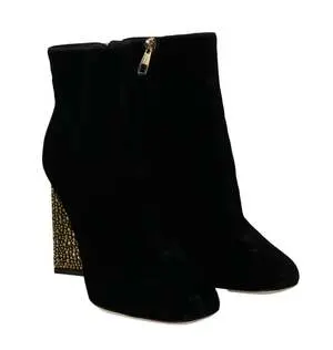 Dolce & Gabbana Velvet Crystal Square Heel Boots