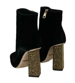 Dolce & Gabbana Velvet Crystal Square Heel Boots