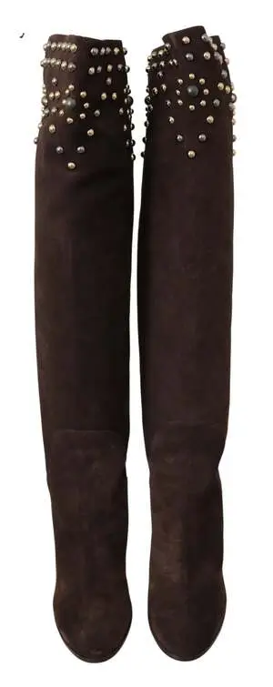 Dolce & Gabbana Suede Studded Knee High Boots