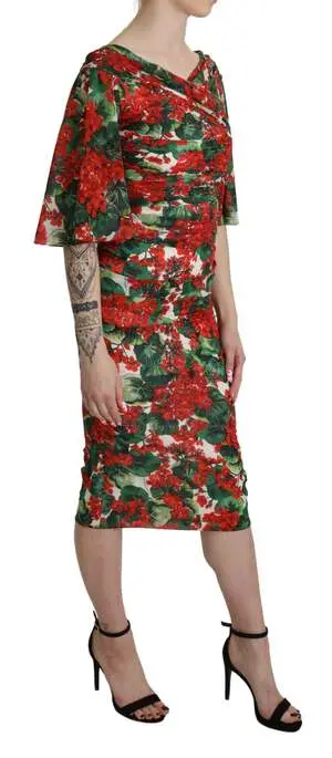 Dolce & Gabbana Floral Print Stretch Silk Sheath Midi Dress