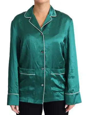 Dolce & Gabbana Green Pyjama Blouse Silk Lounge Sleepwear Top Green