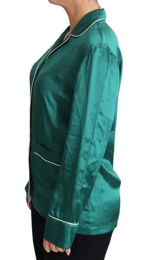 Dolce & Gabbana Pyjama Blouse Silk Lounge Sleepwear Top - Green