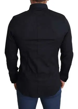 Dolce & Gabbana Blue Cotton Formal Gold Dress Shirt
