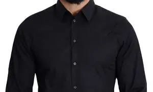 Dolce & Gabbana Blue Cotton Formal Gold Dress Shirt