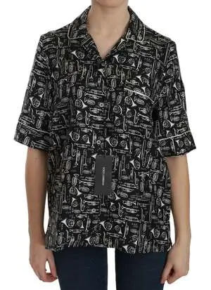 Dolce & Gabbana Musical Instrument Print Silk Top - Black