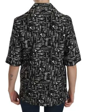 Dolce & Gabbana Musical Instrument Print Silk Top - Black