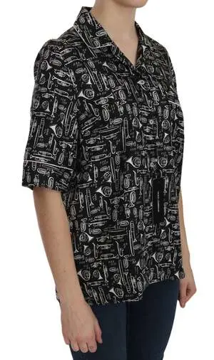 Dolce & Gabbana Musical Instrument Print Silk Top - Black