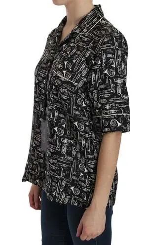 Dolce & Gabbana Musical Instrument Print Silk Top - Black