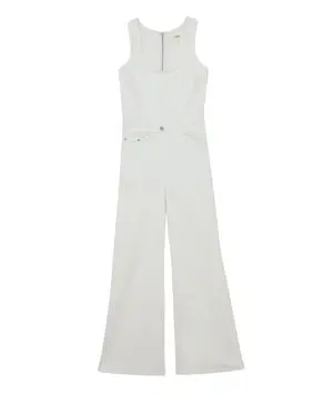 REISS Wide-leg Racer-back Denim Jumpsuit - Cream