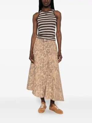 GANNI Printed Cotton Skirt - Beige