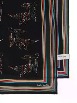 Paul Smith Fish-print Striped-border Scarf - Black