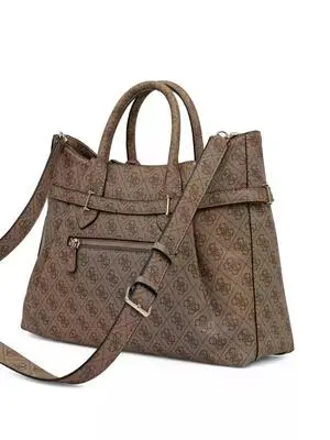 Guess Monogram-print Padlock-detail Tote Bag - Brown