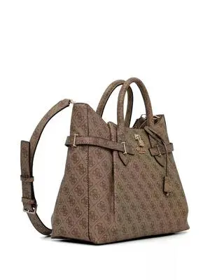 Guess Monogram-print Padlock-detail Tote Bag - Brown