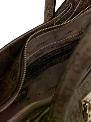 Guess Monogram-print Padlock-detail Tote Bag - Brown
