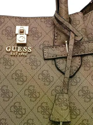 Guess Monogram-print Padlock-detail Tote Bag - Brown