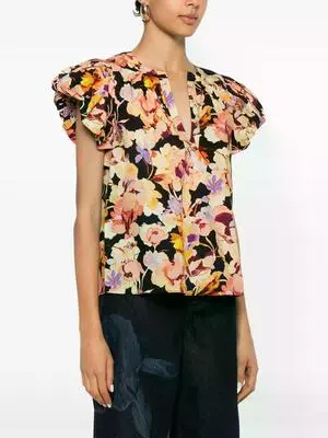 Ulla Johnson Abril Floral-print Blouse - Black