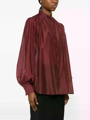 MARSEM Pleated Band-collar Blouse - Red