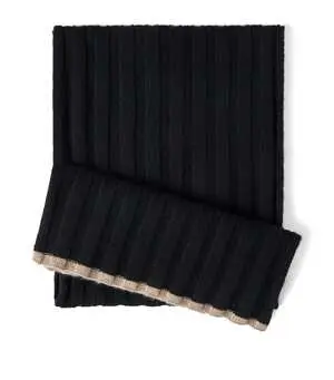 Brunello Cucinelli Cashmere Ribbed Scarf Black