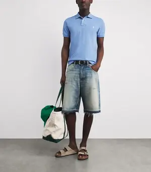 Polo Ralph Lauren Cotton Mesh Custom Slim Fit Polo Shirt With Embroidered Pony - Blue